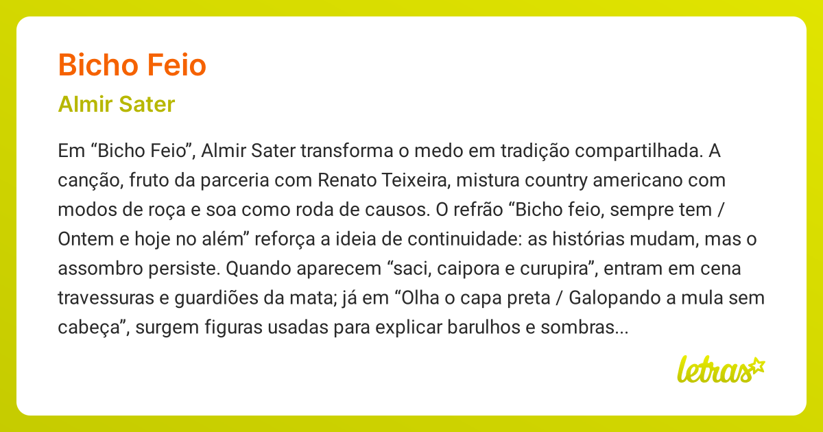 Significado da música BICHO FEIO (Almir Sater) - LETRAS.MUS.BR
