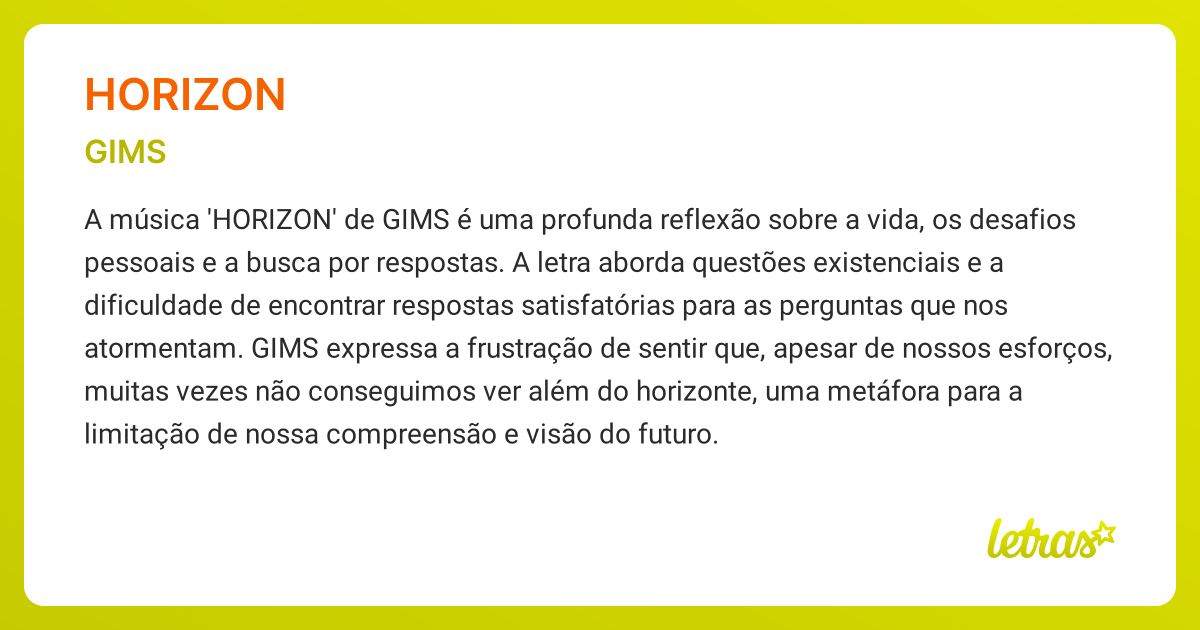 Significado da música HORIZON (GIMS) - LETRAS.MUS.BR
