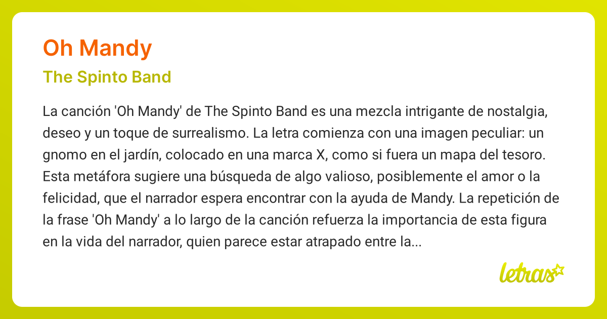Significado de la canción OH MANDY (The Spinto Band) - LETRAS.COM