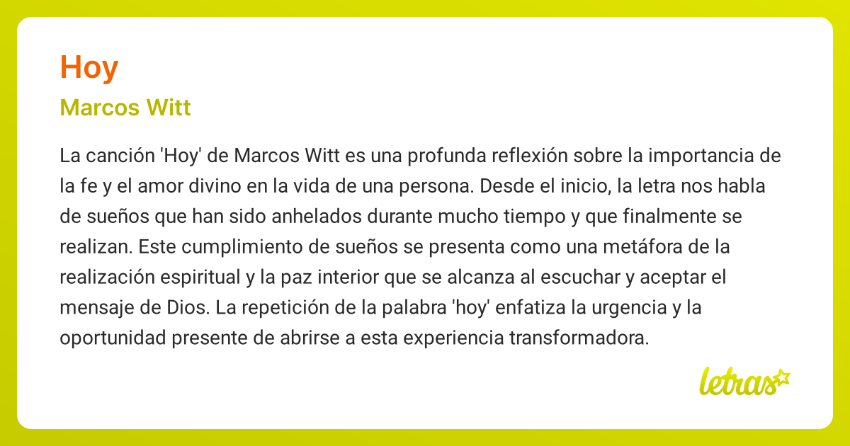 Significado de la canción HOY (Marcos Witt) - LETRAS.COM