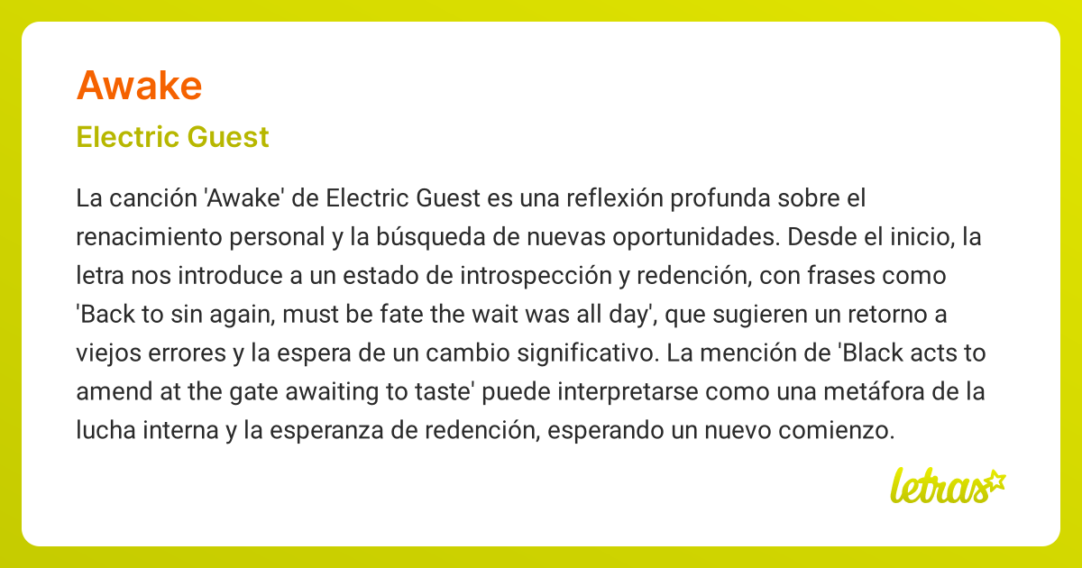 Significado de la canción AWAKE (Electric Guest) - LETRAS.COM