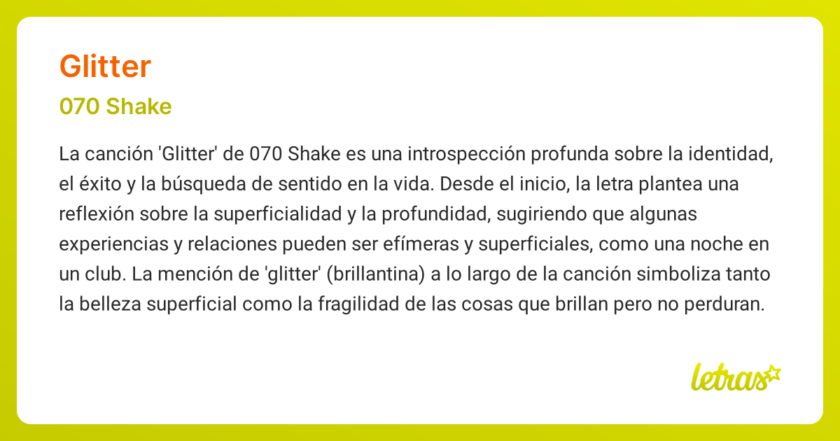 Significado de la canción GLITTER (070 Shake) - LETRAS.COM