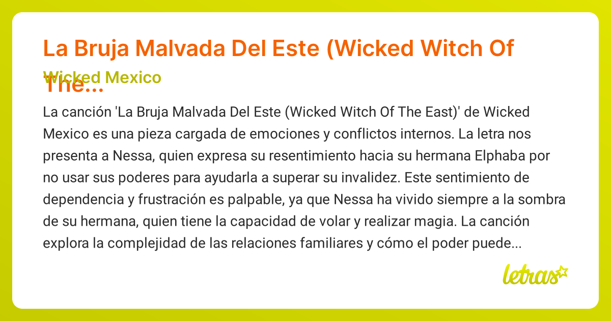 Significado de la canción La Bruja Malvada Del Este (Wicked Witch Of ...