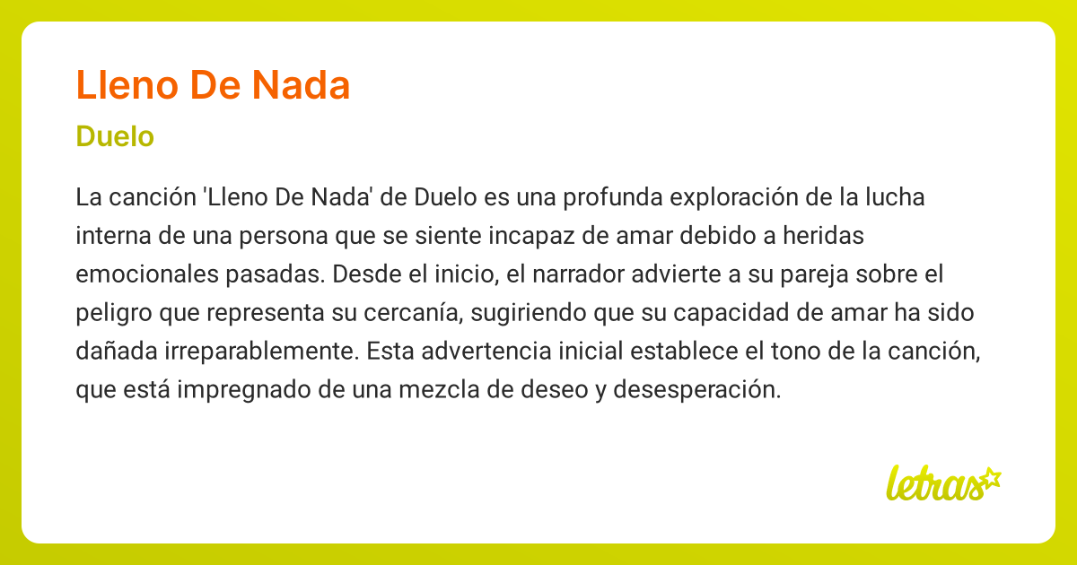 Significado de la canción LLENO DE NADA (Duelo) - LETRAS.COM