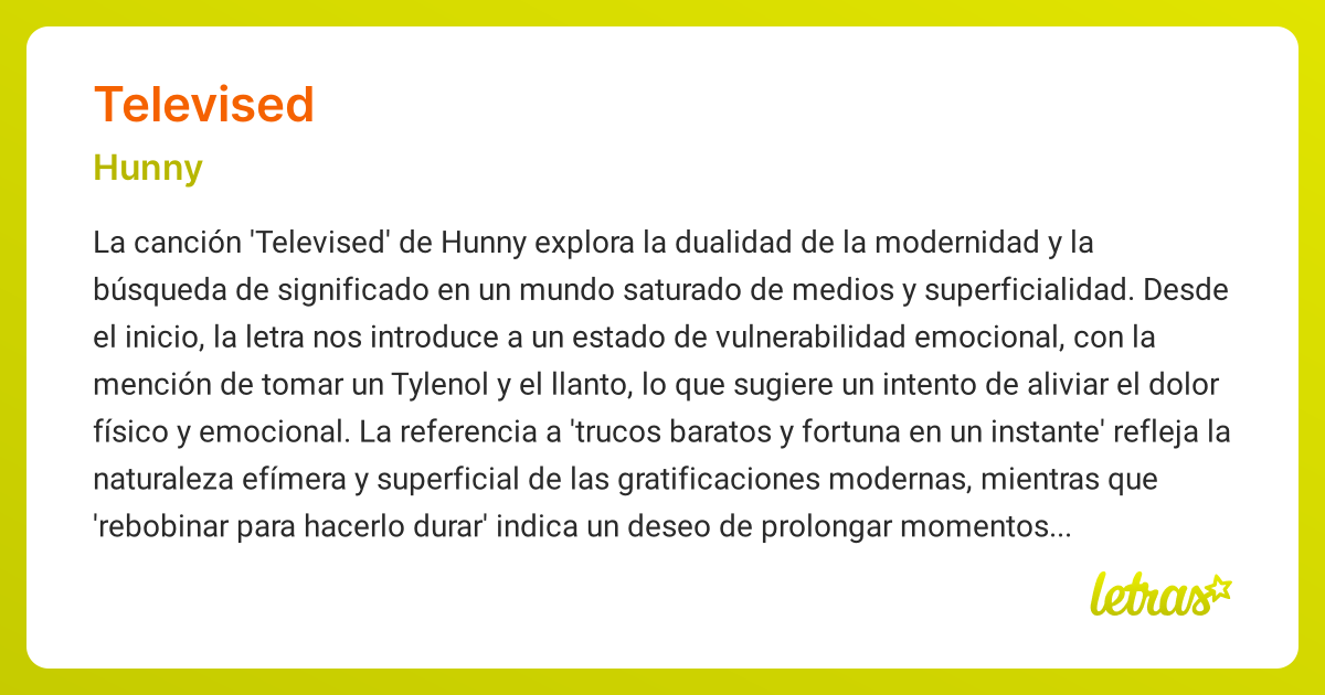 Significado de la canción TELEVISED (Hunny) - LETRAS.COM
