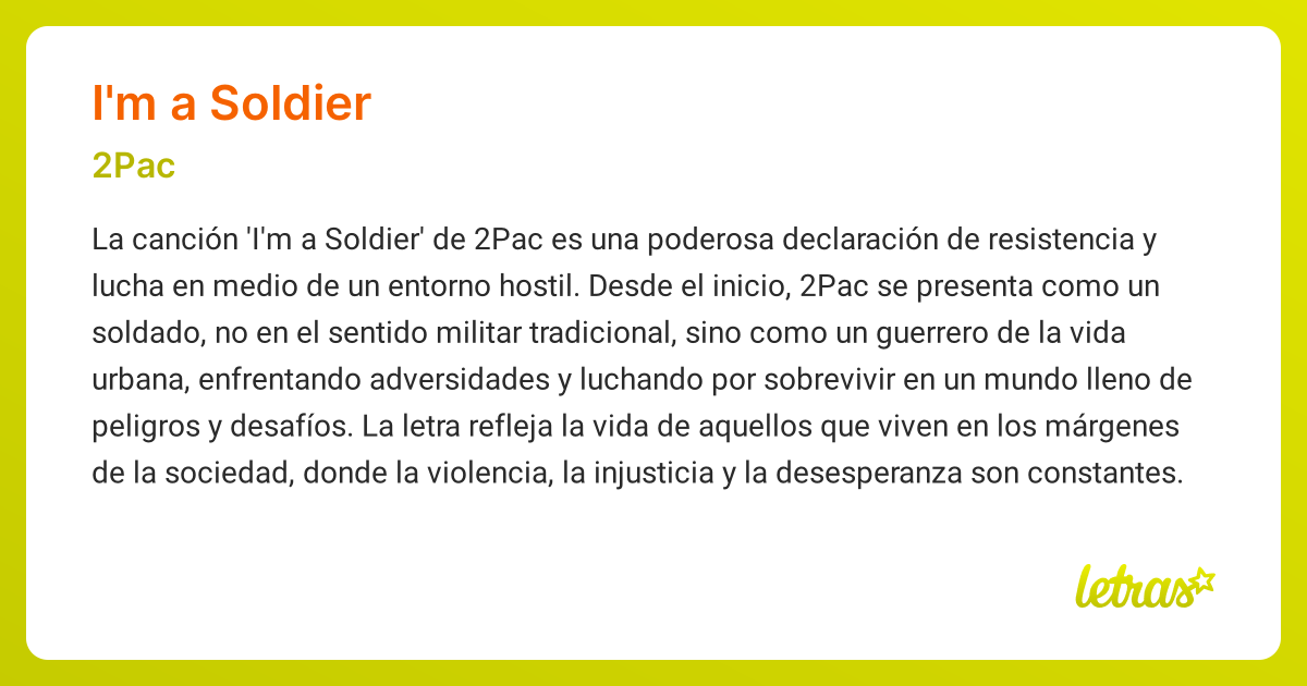 Significado de la canción I'M A SOLDIER (2Pac) - LETRAS.COM