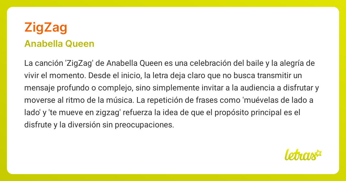 Significado de la canción ZIGZAG (Anabella Queen) - LETRAS.COM