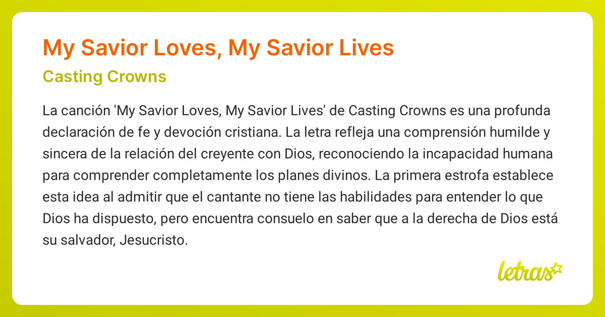Significado de la canción My Savior Loves, My Savior Lives (Casting ...