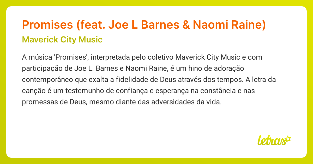 Significado da música Promises (feat. Joe L Barnes & Naomi Raine ...