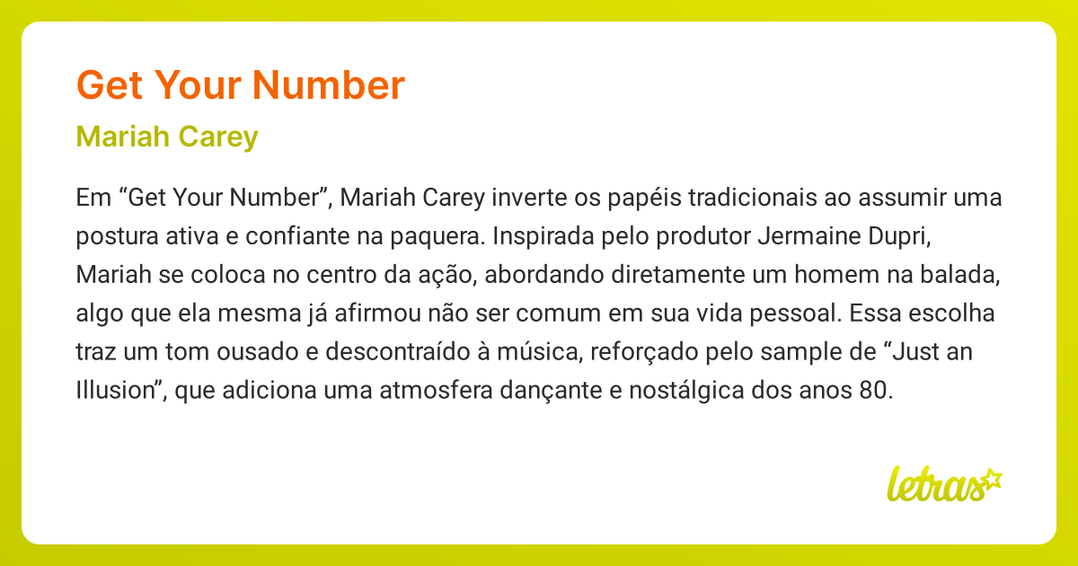 Significado da música GET YOUR NUMBER (Mariah Carey) - LETRAS.MUS.BR