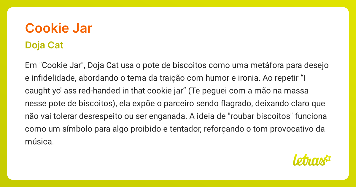 Significado da música COOKIE JAR (Doja Cat) - LETRAS.MUS.BR