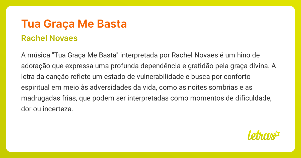 Significado da música TUA GRAÇA ME BASTA (Rachel Novaes) - LETRAS.MUS.BR