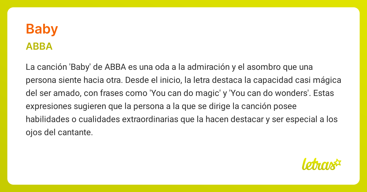 Significado de la canción BABY (ABBA) - LETRAS.COM