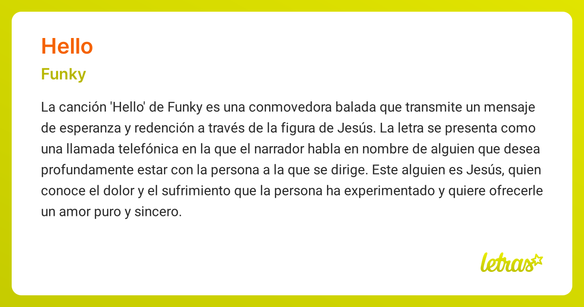 Significado de la canción HELLO (Funky) - LETRAS.COM