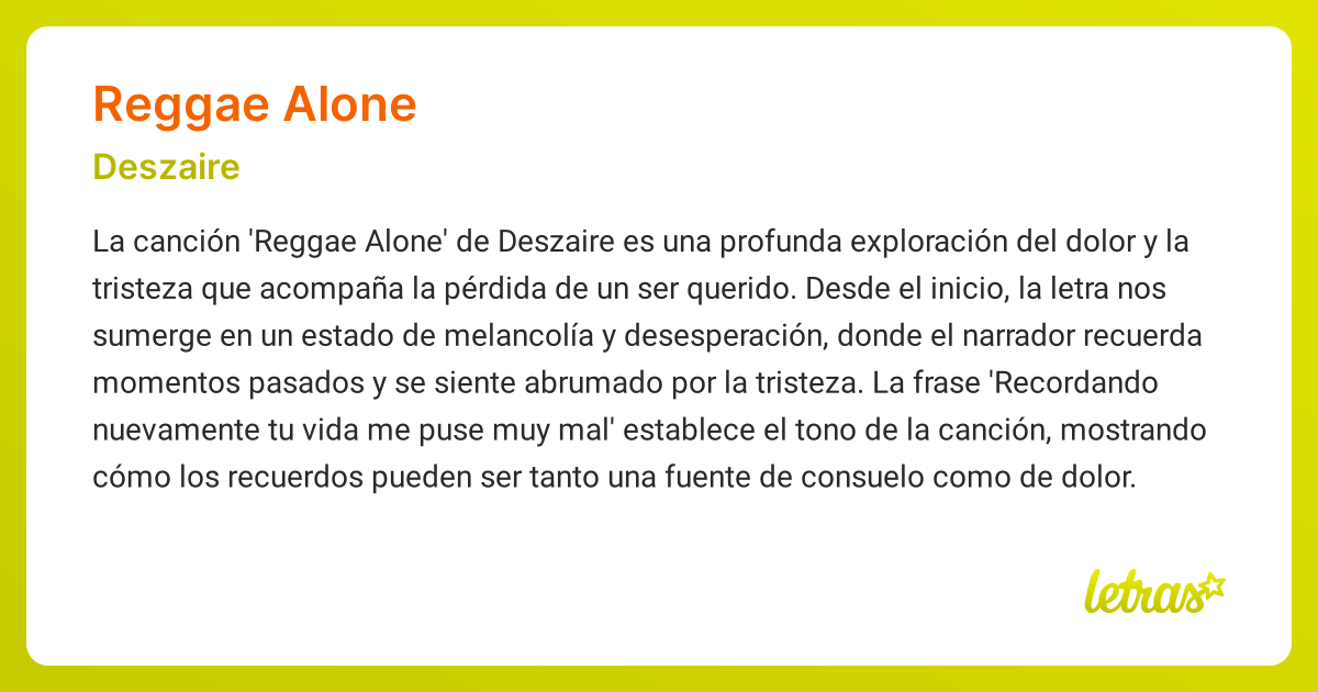 Significado de la canción REGGAE ALONE (Deszaire) - LETRAS.COM
