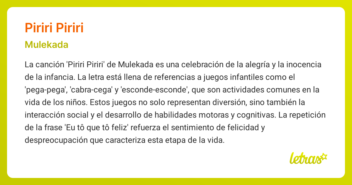 Significado de la canción PIRIRI PIRIRI (Mulekada) - LETRAS.COM