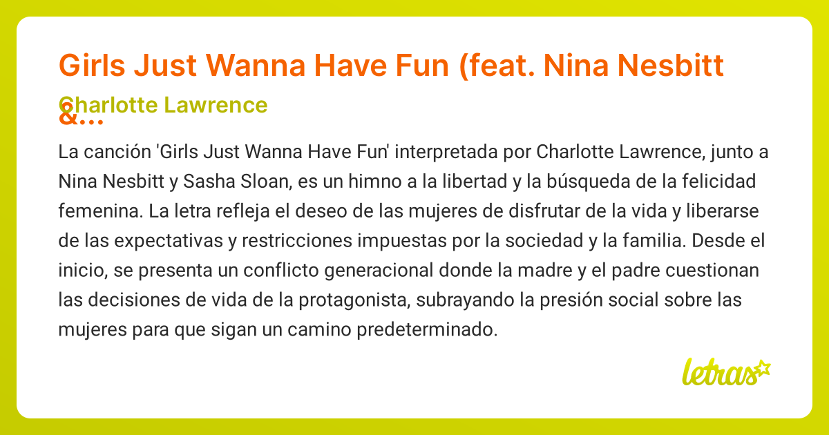 Significado de la canción Girls Just Wanna Have Fun (feat. Nina Nesbitt ...