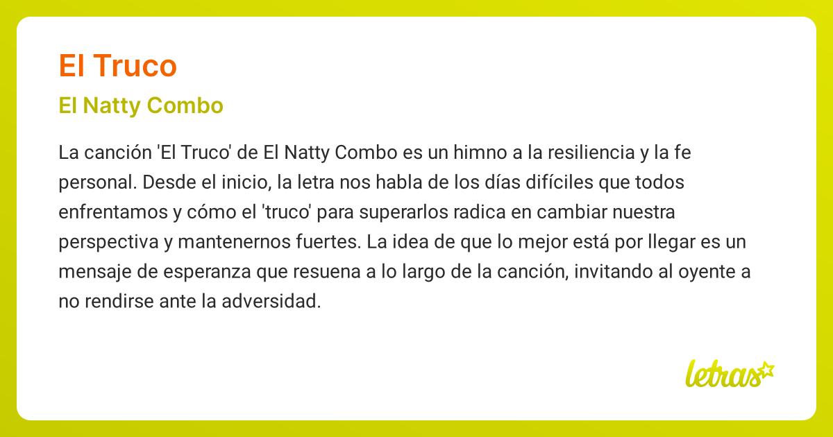 Significado de la canción EL TRUCO (El Natty Combo) - LETRAS.COM