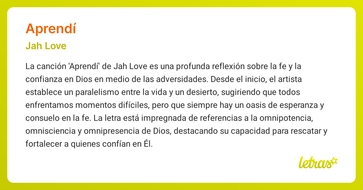 Significado de la canción APRENDÍ (Jah Love) - LETRAS.COM
