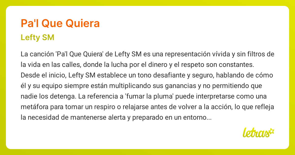 Significado de la canción PA'L QUE QUIERA (Lefty SM) - LETRAS.COM