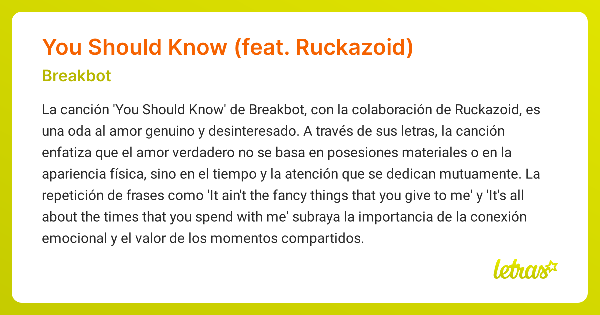 Significado de la canción You Should Know (feat. Ruckazoid) (Breakbot) - LETRAS.COM