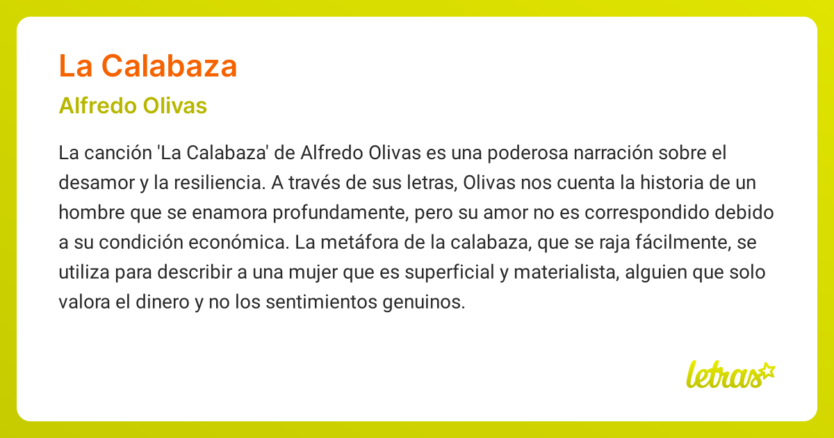 Significado de la canción LA CALABAZA (Alfredo Olivas) - LETRAS.COM
