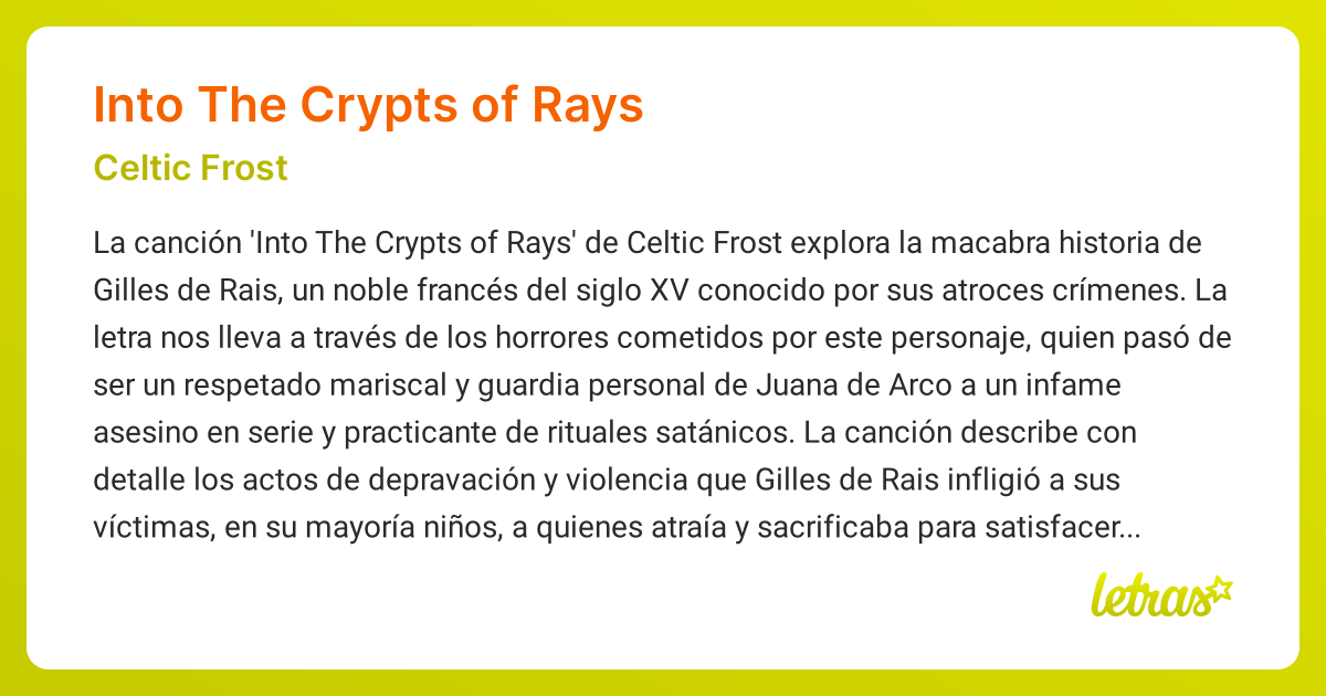 Significado de la canción INTO THE CRYPTS OF RAYS (Celtic Frost ...