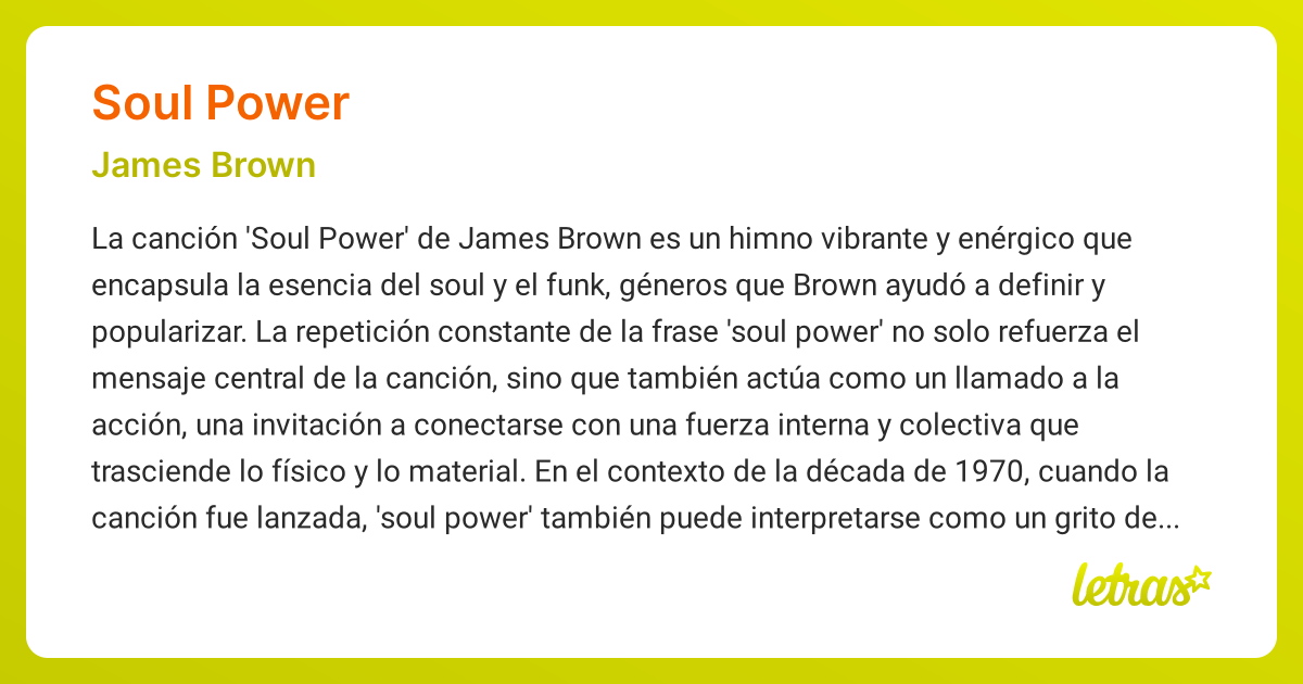 Significado de la canción SOUL POWER (James Brown) - LETRAS.COM