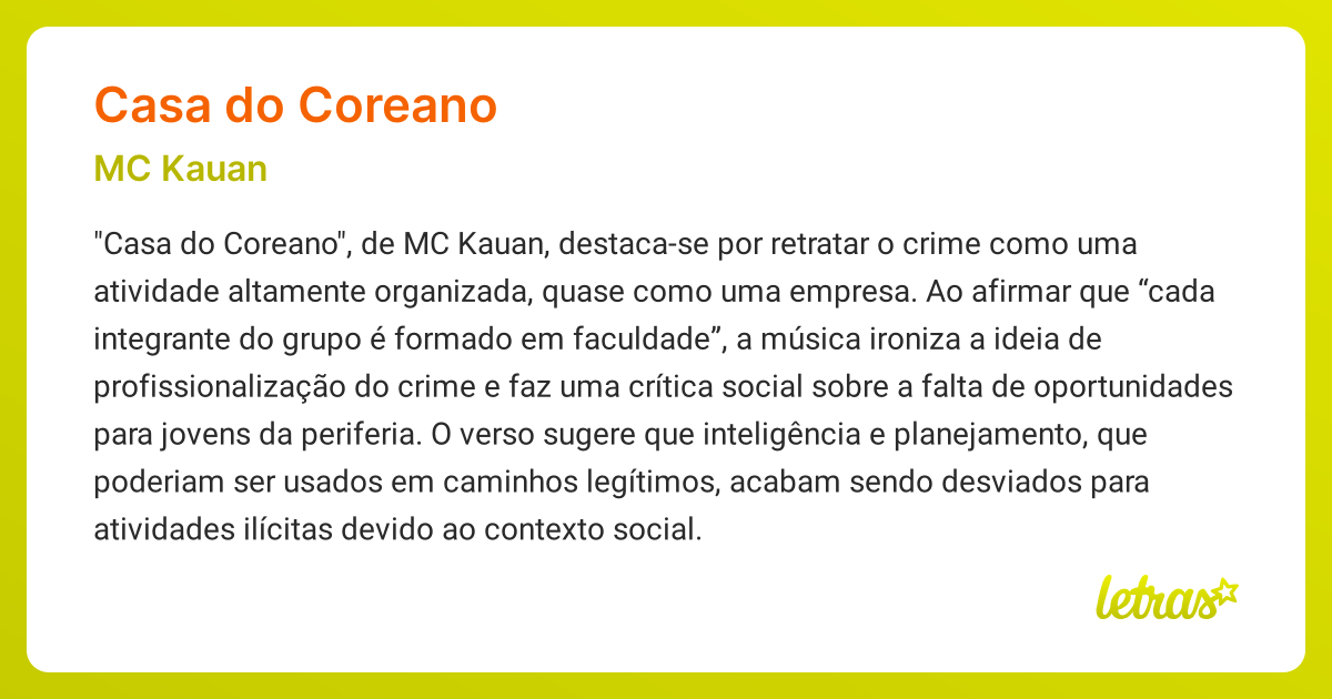 Significado da música CASA DO COREANO (MC Kauan) - LETRAS.MUS.BR