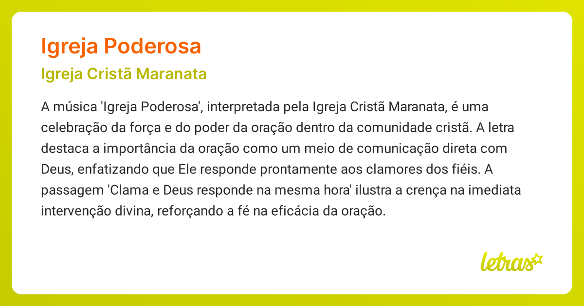 Significado da música IGREJA PODEROSA (Igreja Cristã Maranata) - LETRAS ...