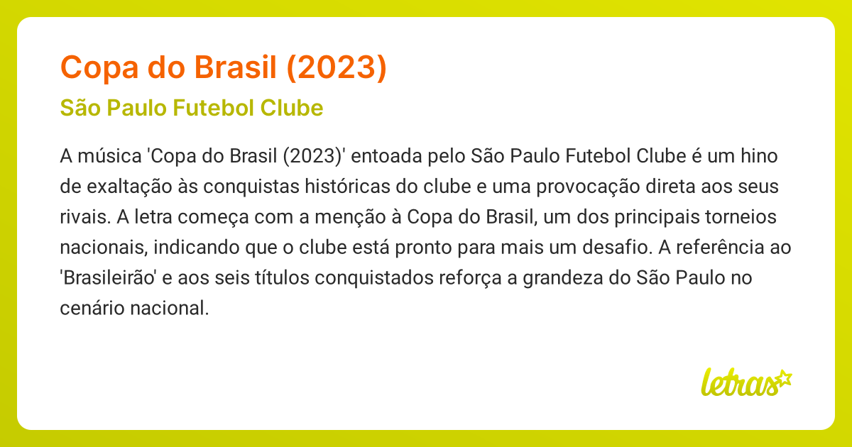 Significado da música COPA DO BRASIL (2023) (São Paulo Futebol Clube ...