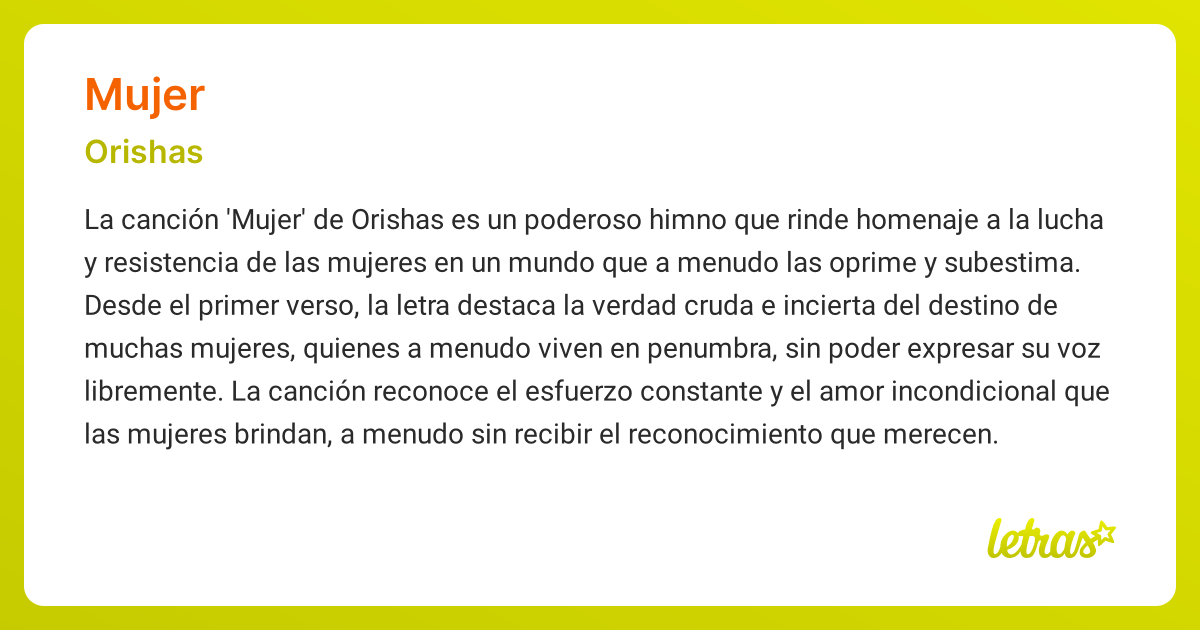 Significado de la canción MUJER (Orishas) - LETRAS.COM