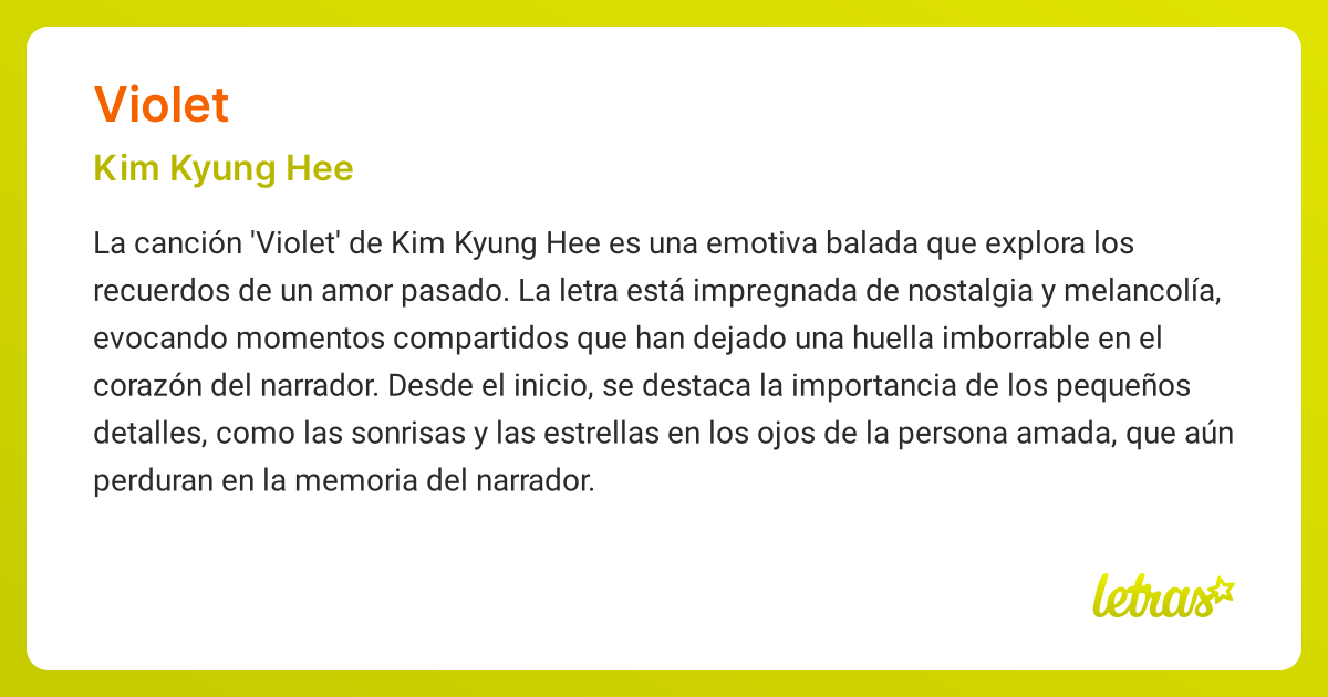 Significado de la canción VIOLET (Kim Kyung Hee) - LETRAS.COM