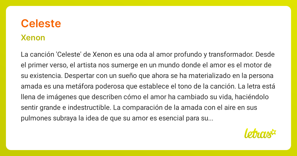 Significado de la canción CELESTE (Xenon) - LETRAS.COM