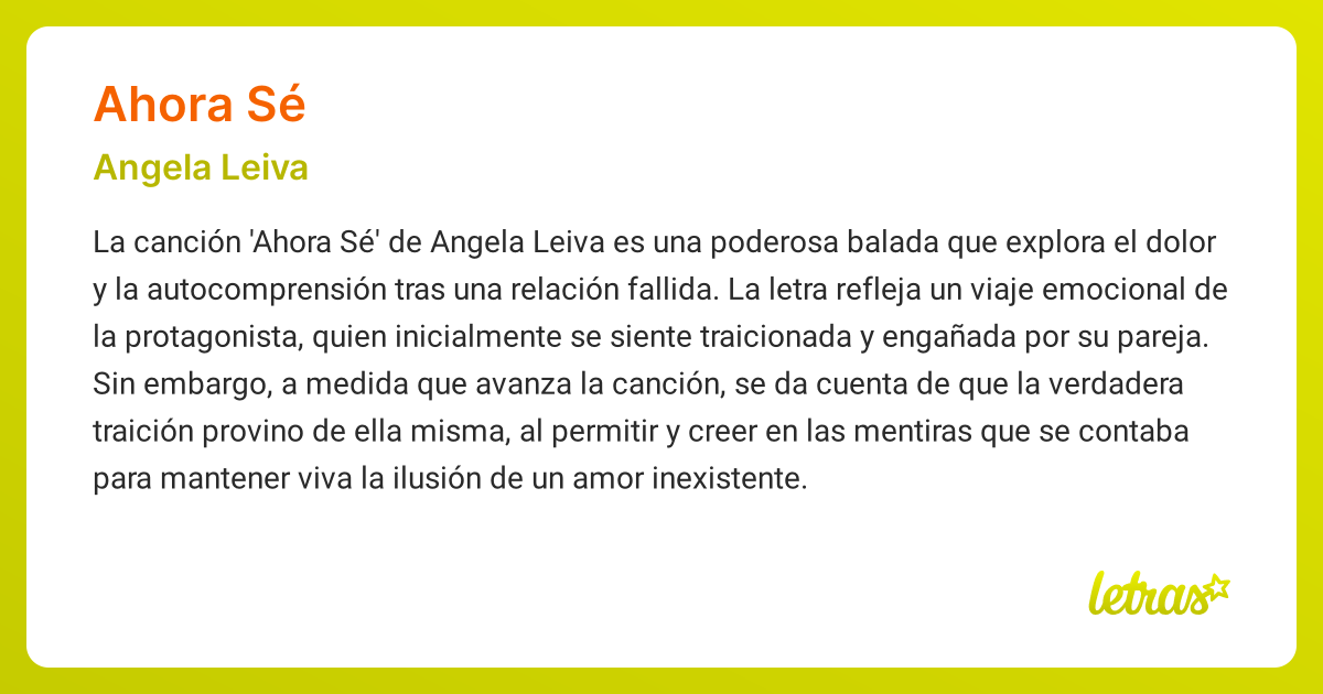Significado de la canción AHORA SÉ (Angela Leiva) - LETRAS.COM