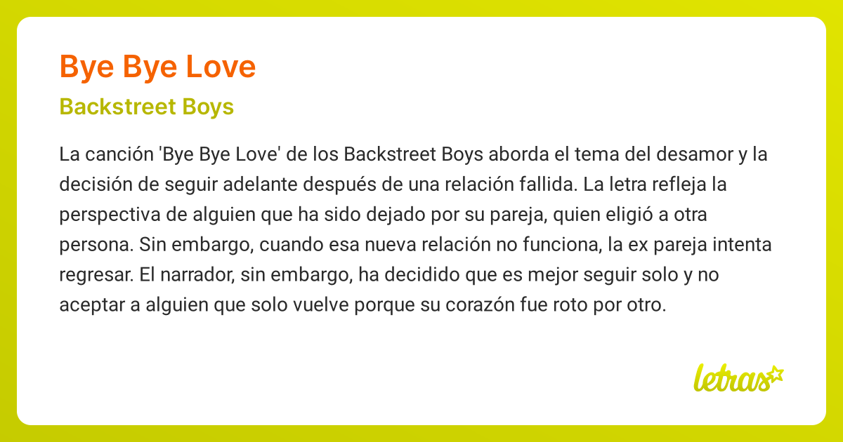 Significado de la canción BYE BYE LOVE (Backstreet Boys) - LETRAS.COM