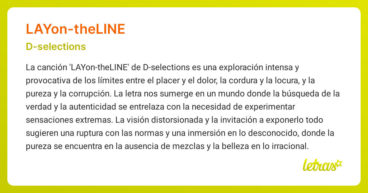 Significado de la canción LAYON-THELINE (D-selections) - LETRAS.COM