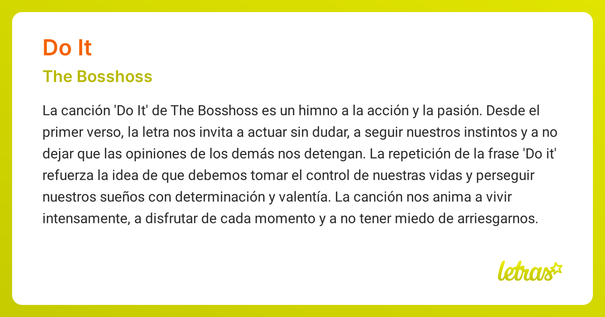 Significado de la canción DO IT (The Bosshoss) - LETRAS.COM