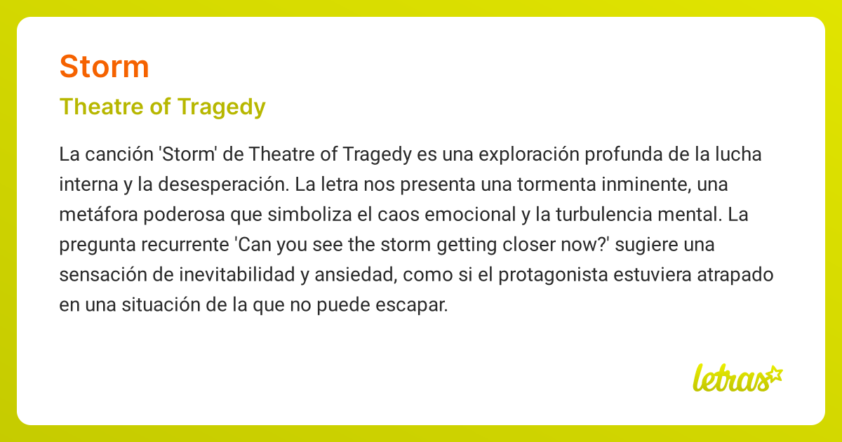Significado de la canción STORM (Theatre of Tragedy) - LETRAS.COM