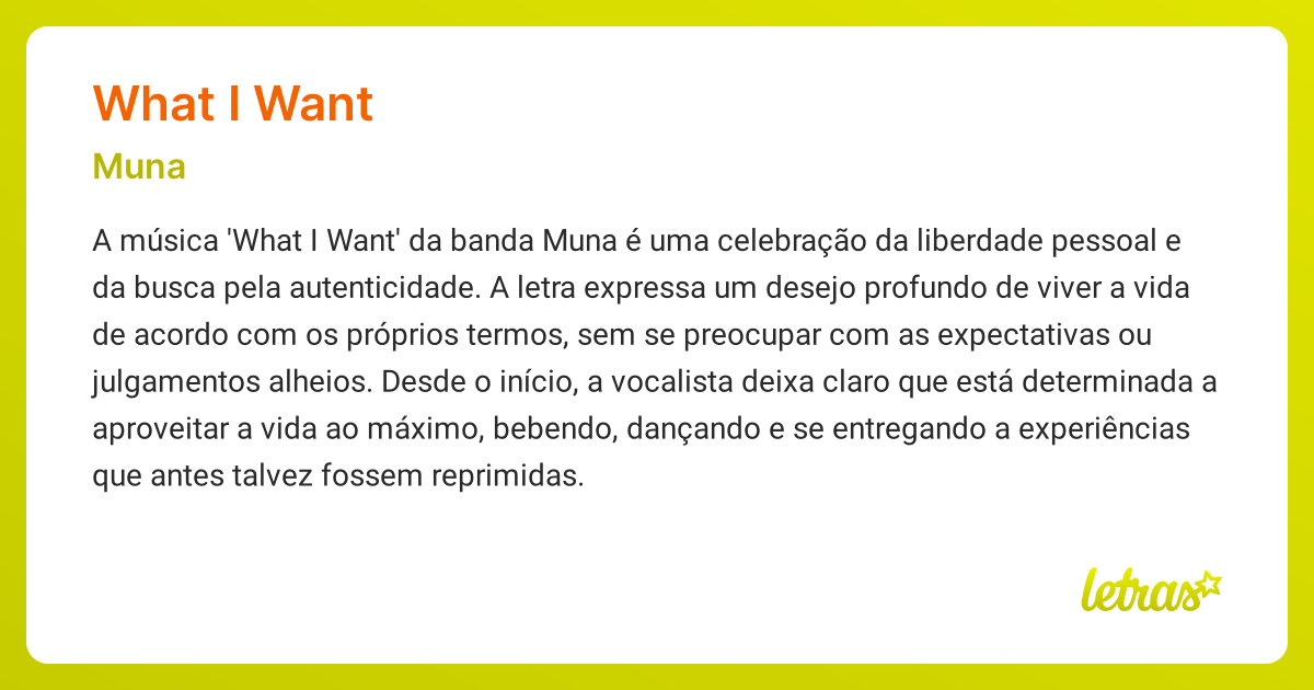 Significado da música WHAT I WANT (Muna) - LETRAS.MUS.BR
