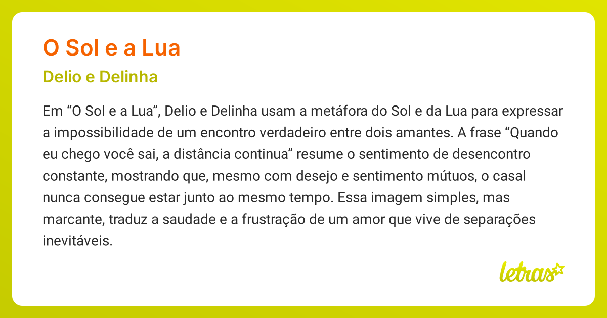 Significado da música O SOL E A LUA (Delio e Delinha) - LETRAS.MUS.BR