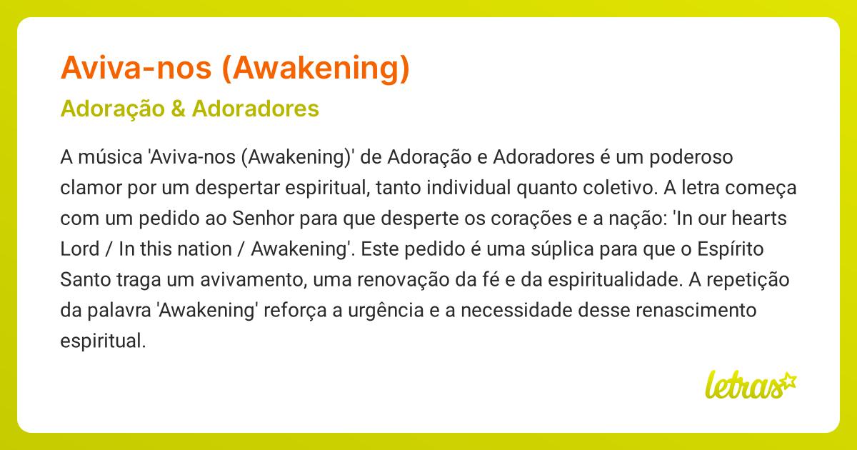 Significado da música AVIVA-NOS (AWAKENING) (Adoração & Adoradores ...