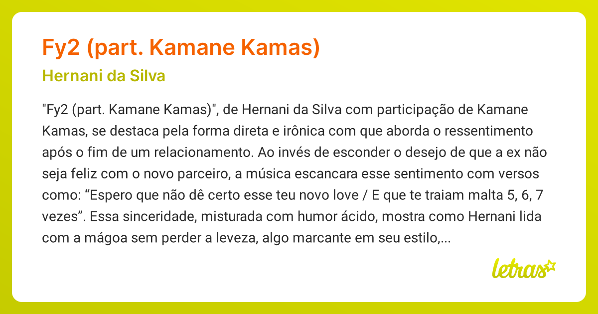 Significado da música FY2 (PART. KAMANE KAMAS) (Hernani da Silva ...