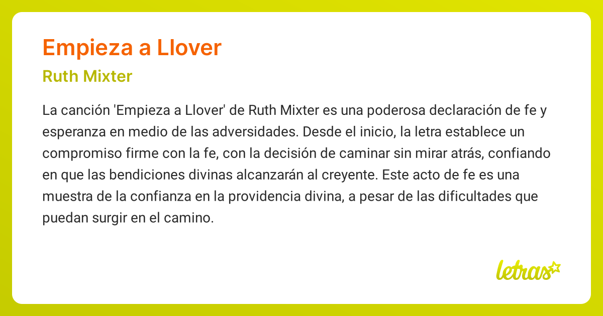Significado de la canción EMPIEZA A LLOVER (Ruth Mixter) - LETRAS.COM