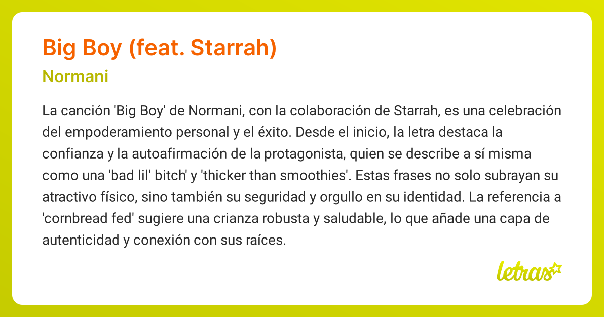 Significado de la canción BIG BOY (FEAT. STARRAH) (Normani) - LETRAS.COM