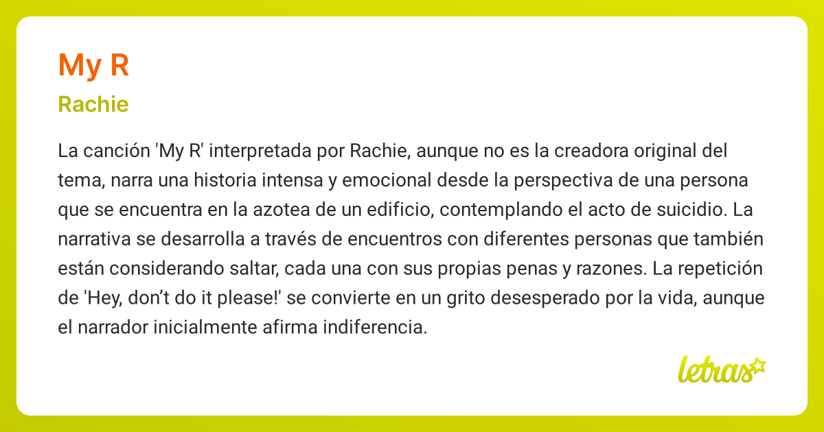 Significado de la canción MY R (Rachie) - LETRAS.COM