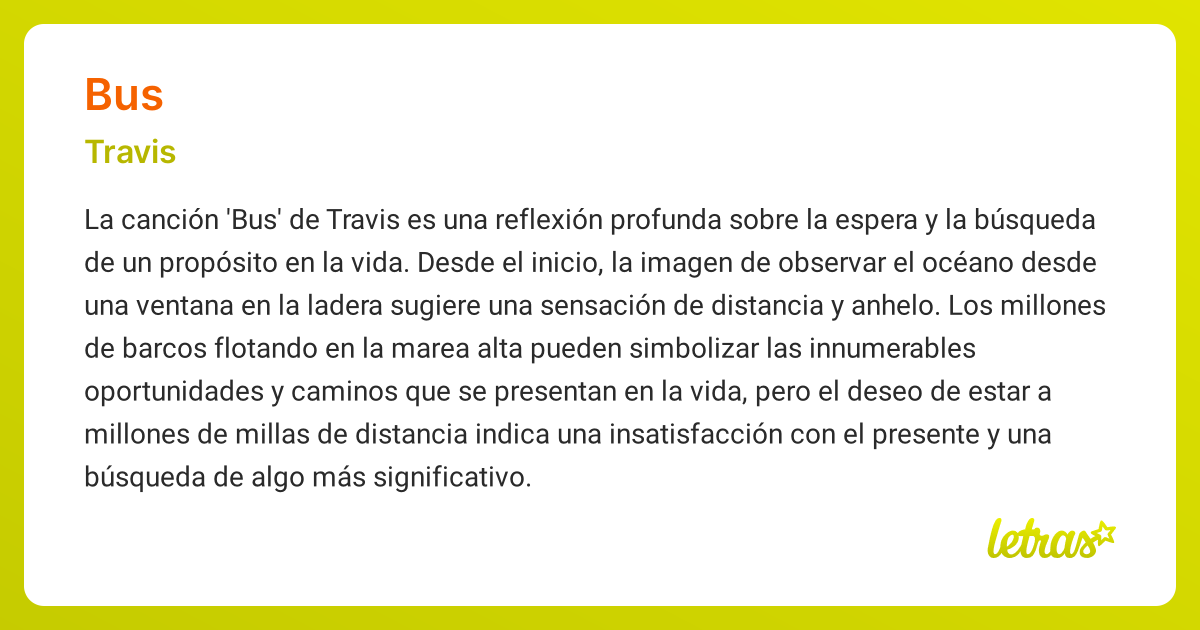 Significado de la canción BUS (Travis) - LETRAS.COM