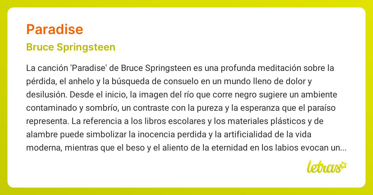 Significado de la canción PARADISE (Bruce Springsteen) - LETRAS.COM