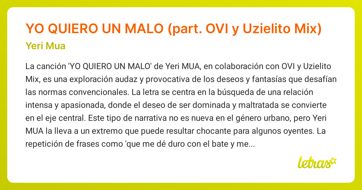 Significado de la canción YO QUIERO UN MALO (part. OVI y Uzielito Mix ...