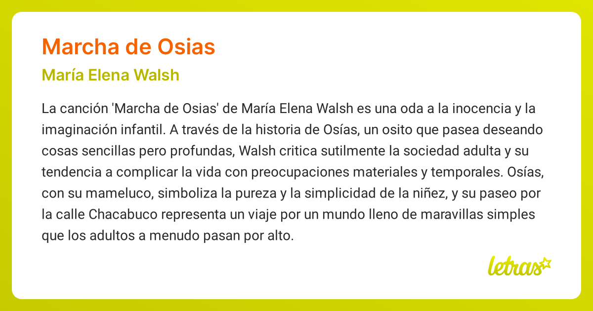 Significado de la canción MARCHA DE OSIAS (María Elena Walsh) - LETRAS.COM